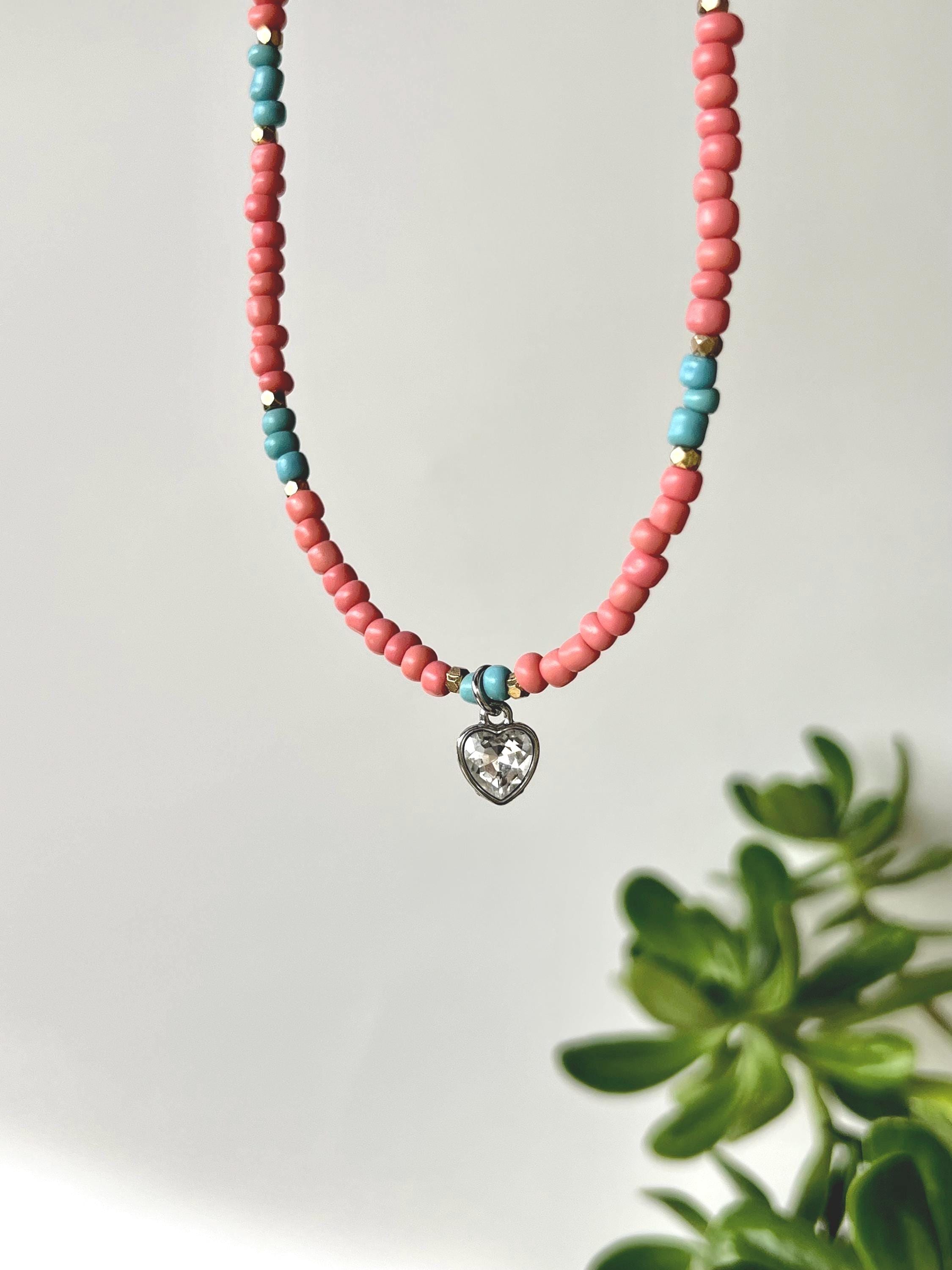 Coral Heart Charm Choker Necklace Sterling Silver Magnetic Closure Nec ...